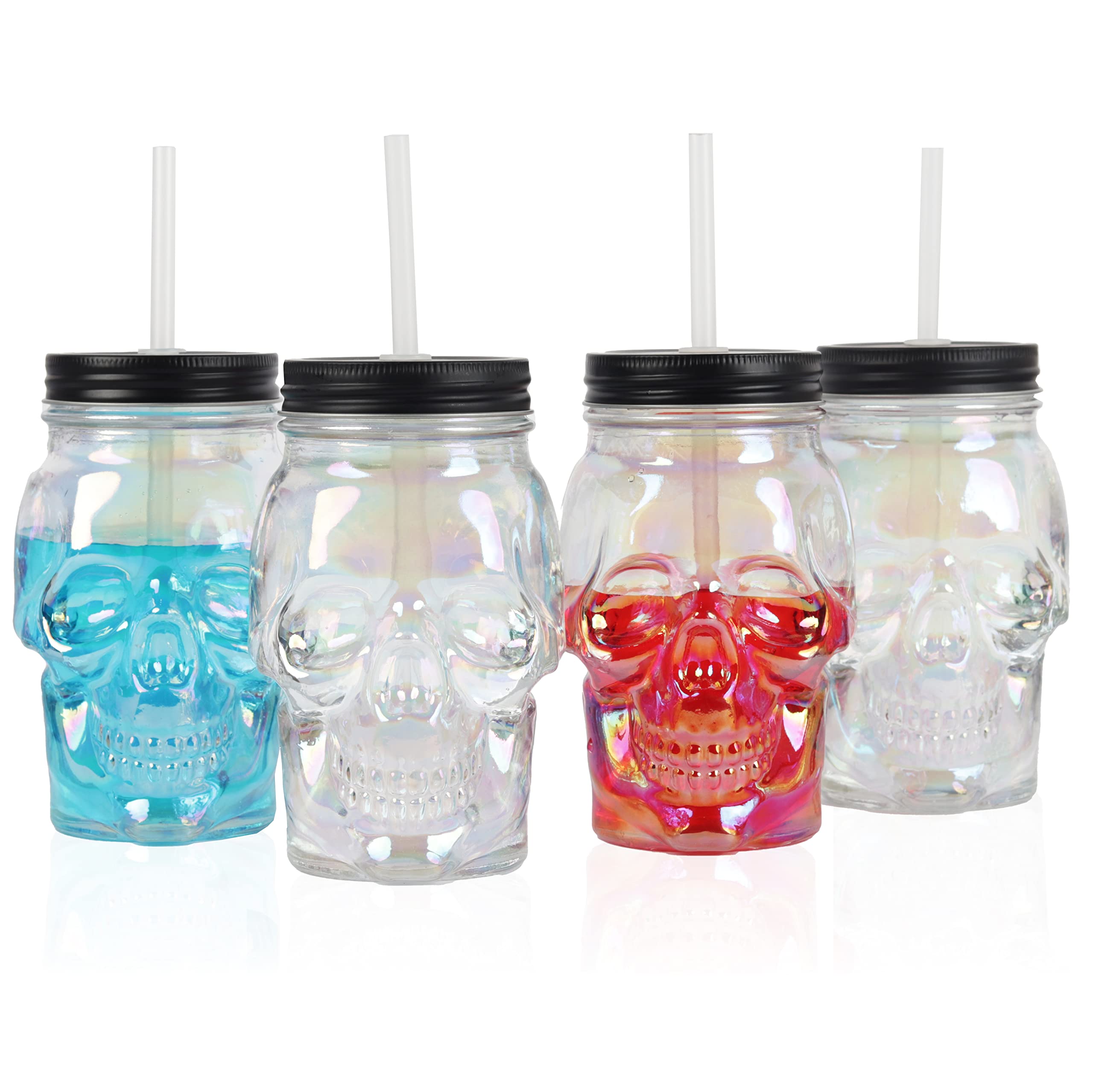 Servette Home 18oz Tumbler with Reusable Straw and Leakproof Lid Glass Skull Cup - Irridescent