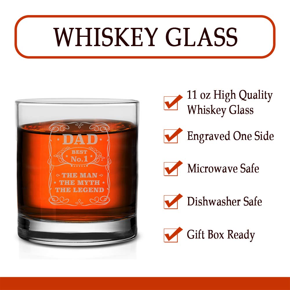 Veracco Best No.1 Dad The Man The Myth The Legend Whiskey Glass Funny Birthday Gifts Fathers Day Birthday Gifts For New Dad Daddy Stepdad (Clear, Glass)