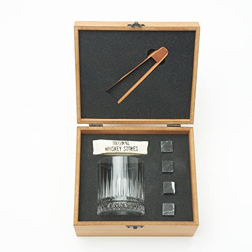 Hediye Sepeti Whiskey Gift Set, 100% Lead-Free Crystal Glass, Luxury Whiskey Stone Set, Wood Box, Great for Whiskey, Bourbon and Liquor, Birthday, House Warming and Retirement Gifts 1Glass (60th)