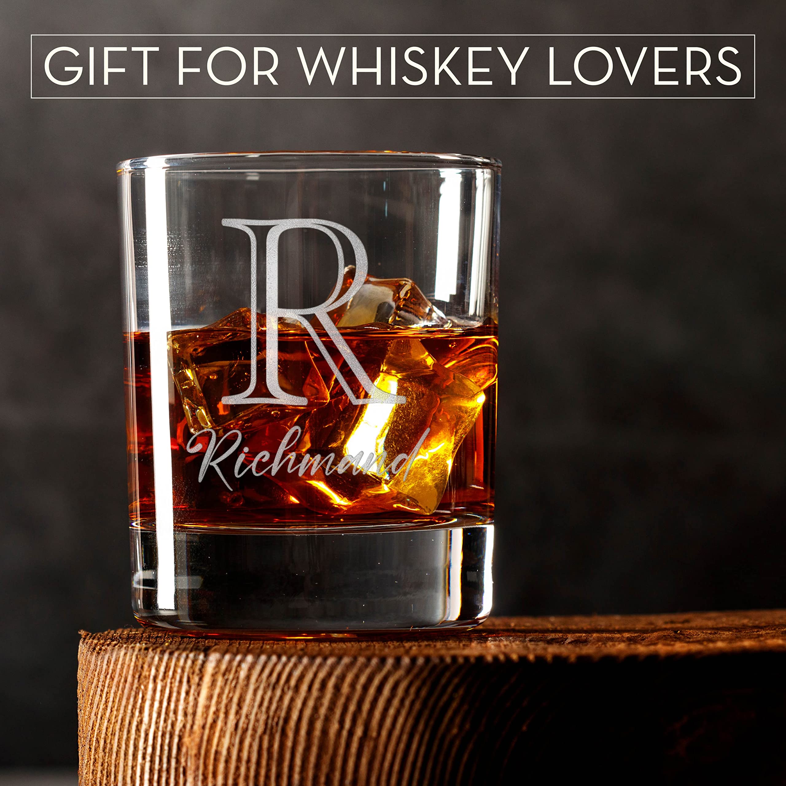 Personalized Whiskey Glasses Set of 2, Custom Rocks Glasses for Scotch, Bourbon, 10 oz, 5 Initial Designs, Engraved Whiskey Glass Set, Whiskey Gifts for Men, Old Fashioned Lowball Glasses