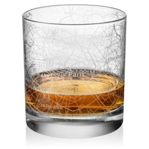 rocks whiskey old fashioned 11oz glass urban city map paris france