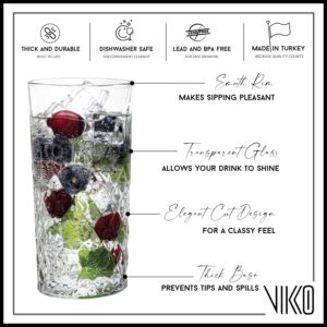 Vikko Drinking Glass, Set of 12 Tall Beverage Glasses, 12.25 Ounce Highball Glasses, Dishwasher Safe Collins Glass