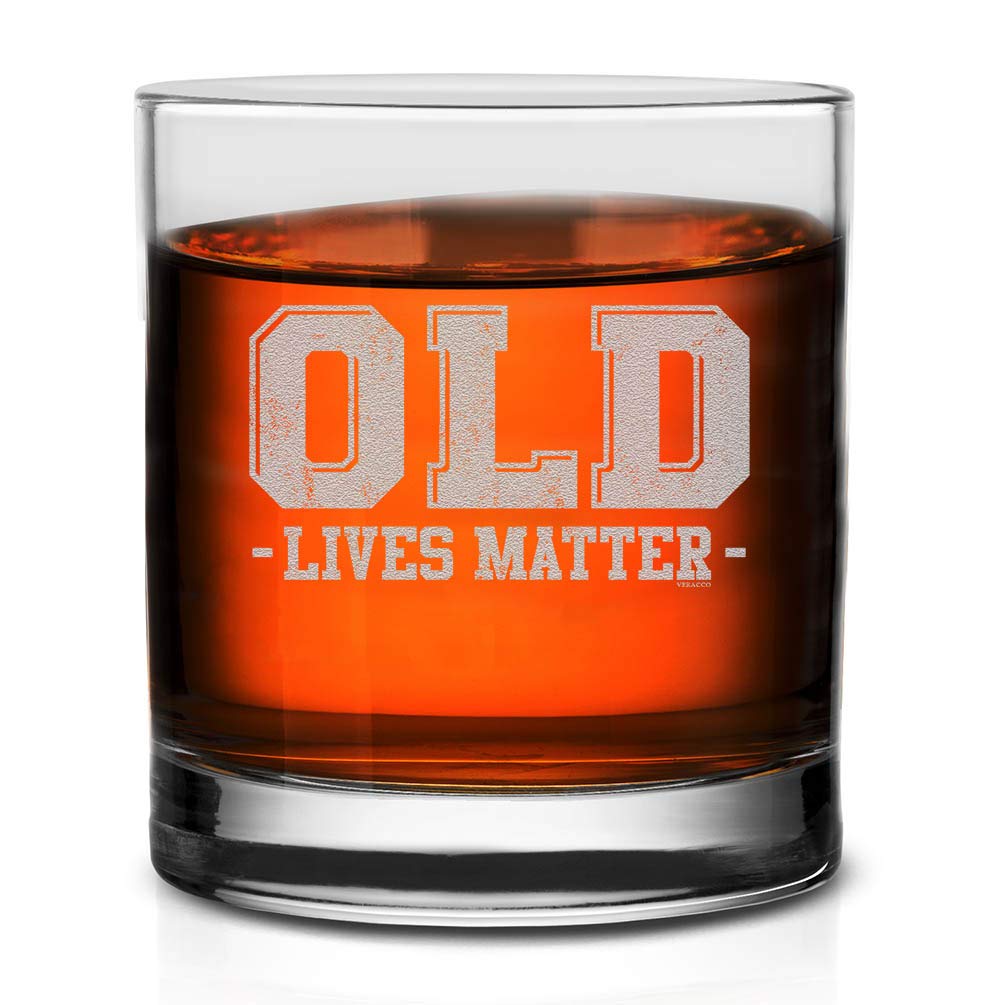 Veracco Old Lives Matter Whiskey Glass Funny Unique Old Fashioned Glass Gift For Dad Daddy Drinking Bachelor Party Favors (Clear, Glass)