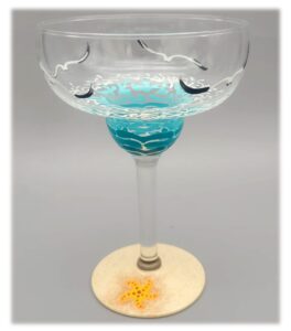 beach margarita glass - hand painted - sea, waves, seagulls, starfish, sea turtle, shell, sand, summer