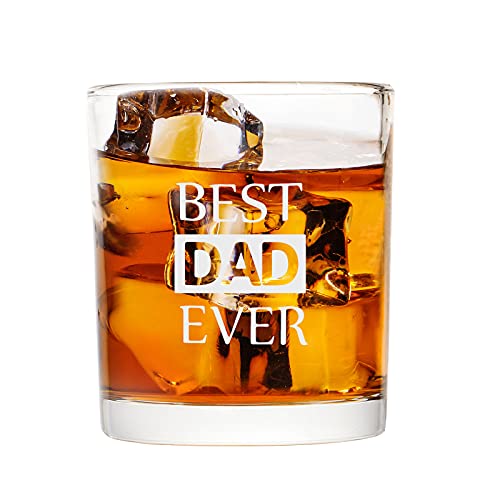 Modwnfy Fathers Day Gift for Dad, Best Dad Ever Whiskey Glass, Father’s 10 Oz Old Fashioned Glass, Novelty Scotch Glass to Dad Daddy Father Husband Friend, Novelty Gift Idea on Father’s Day Birthday