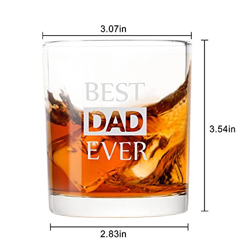 Modwnfy Fathers Day Gift for Dad, Best Dad Ever Whiskey Glass, Father’s 10 Oz Old Fashioned Glass, Novelty Scotch Glass to Dad Daddy Father Husband Friend, Novelty Gift Idea on Father’s Day Birthday