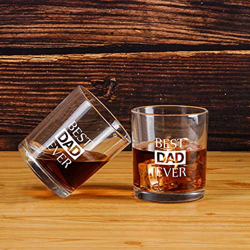 Modwnfy Fathers Day Gift for Dad, Best Dad Ever Whiskey Glass, Father’s 10 Oz Old Fashioned Glass, Novelty Scotch Glass to Dad Daddy Father Husband Friend, Novelty Gift Idea on Father’s Day Birthday