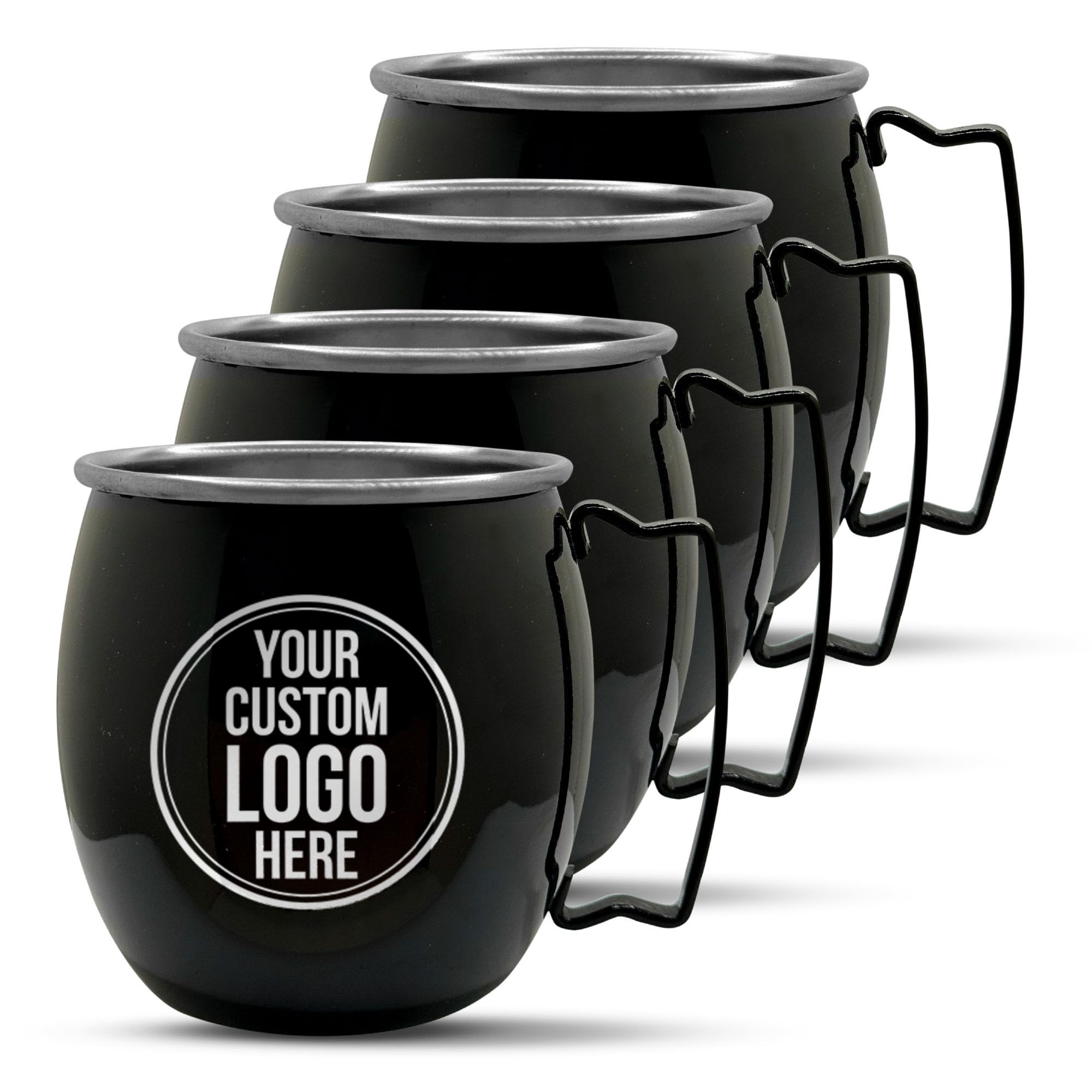 Personalized Custom Smooth Finish Black Moscow Mule Mugs Laser Engraved with Your Logo, Phrase or Design for Business or Event Bar Style Cup, 16 oz | Set of 4