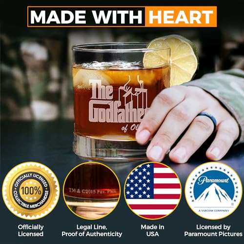 The Godfather Etched Whiskey Glass - w/Your Personalized Text - Officially Licensed, Premium Quality, Handcrafted Glassware, 11 oz. Rocks Glass - A Perfect Collectible Gift for Your Loved Ones