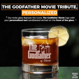 The Godfather Etched Whiskey Glass - w/Your Personalized Text - Officially Licensed, Premium Quality, Handcrafted Glassware, 11 oz. Rocks Glass - A Perfect Collectible Gift for Your Loved Ones