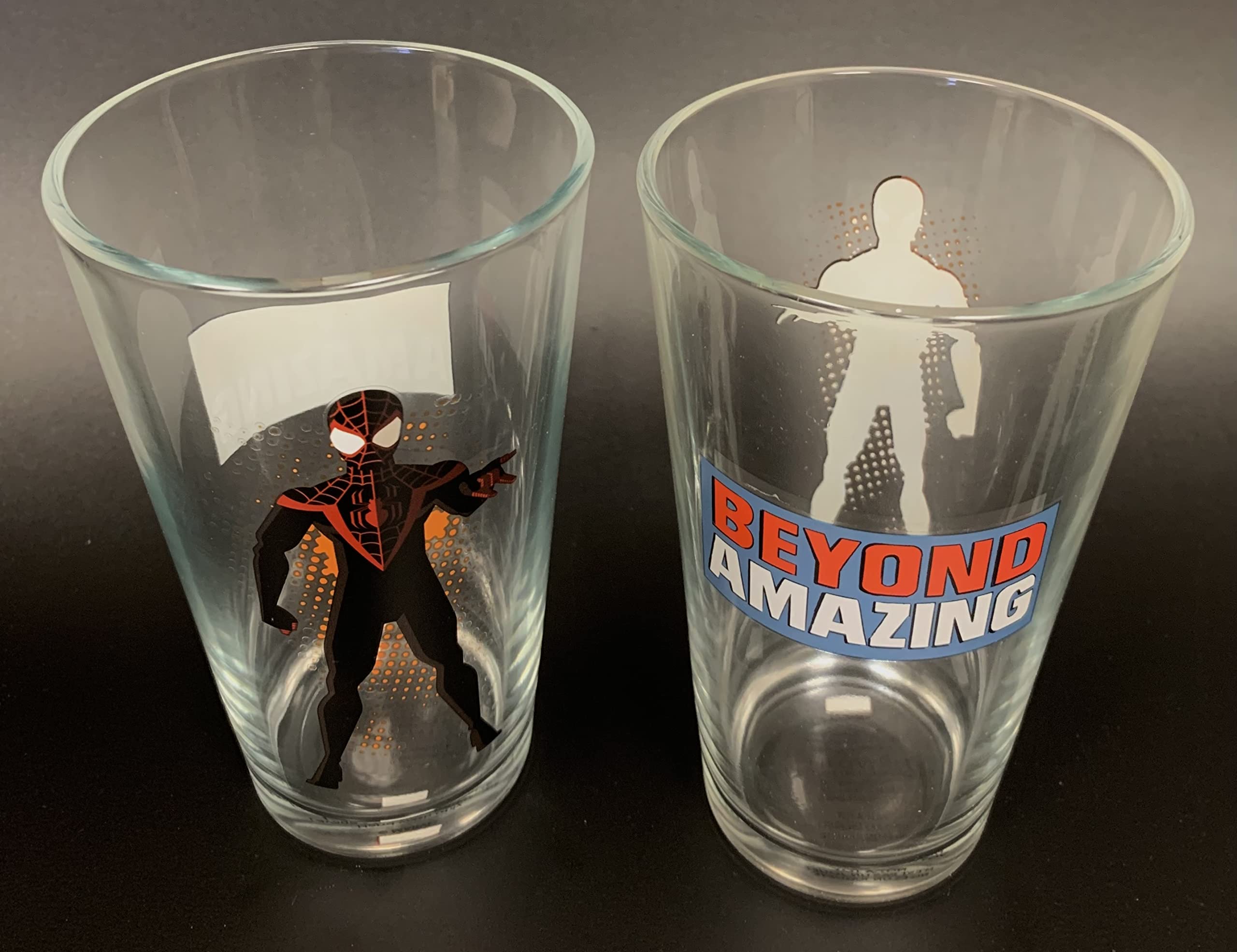 Bioworld Beyond Amazing 60th Anniversary Spider-Man 16oz Pint Glass Set, Pack of 2 Drinking Glasses