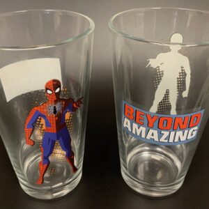 Bioworld Beyond Amazing 60th Anniversary Spider-Man 16oz Pint Glass Set, Pack of 2 Drinking Glasses