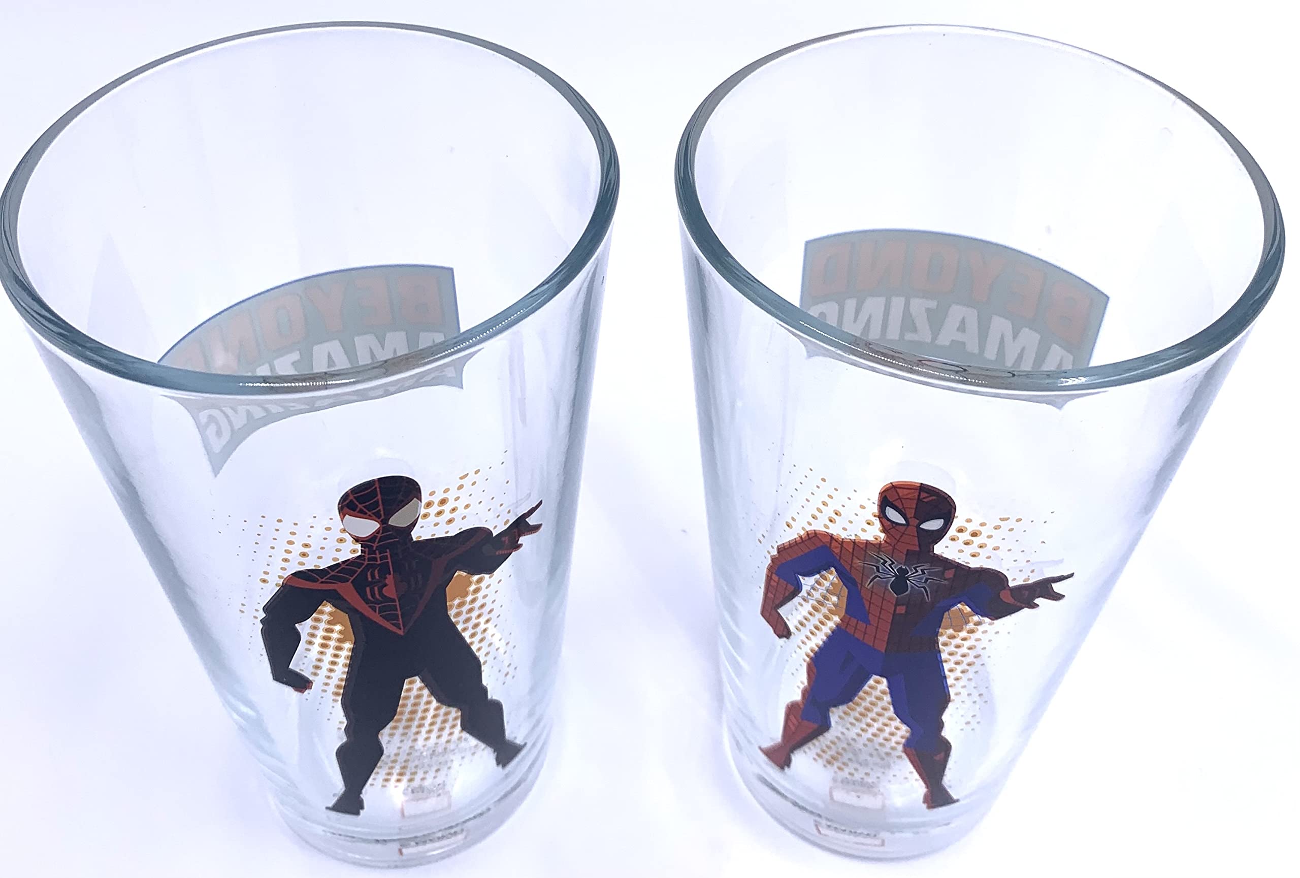 Bioworld Beyond Amazing 60th Anniversary Spider-Man 16oz Pint Glass Set, Pack of 2 Drinking Glasses