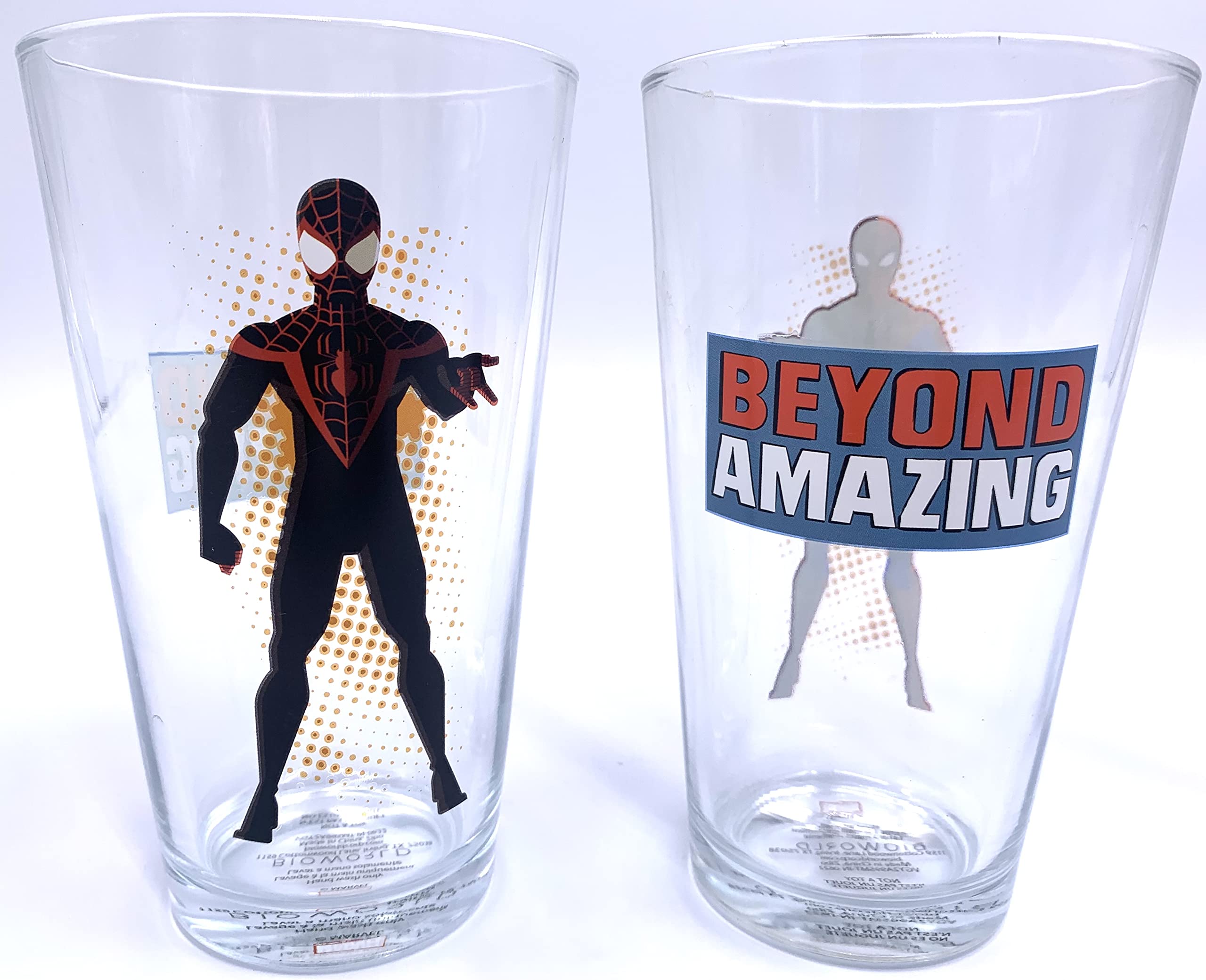 Bioworld Beyond Amazing 60th Anniversary Spider-Man 16oz Pint Glass Set, Pack of 2 Drinking Glasses