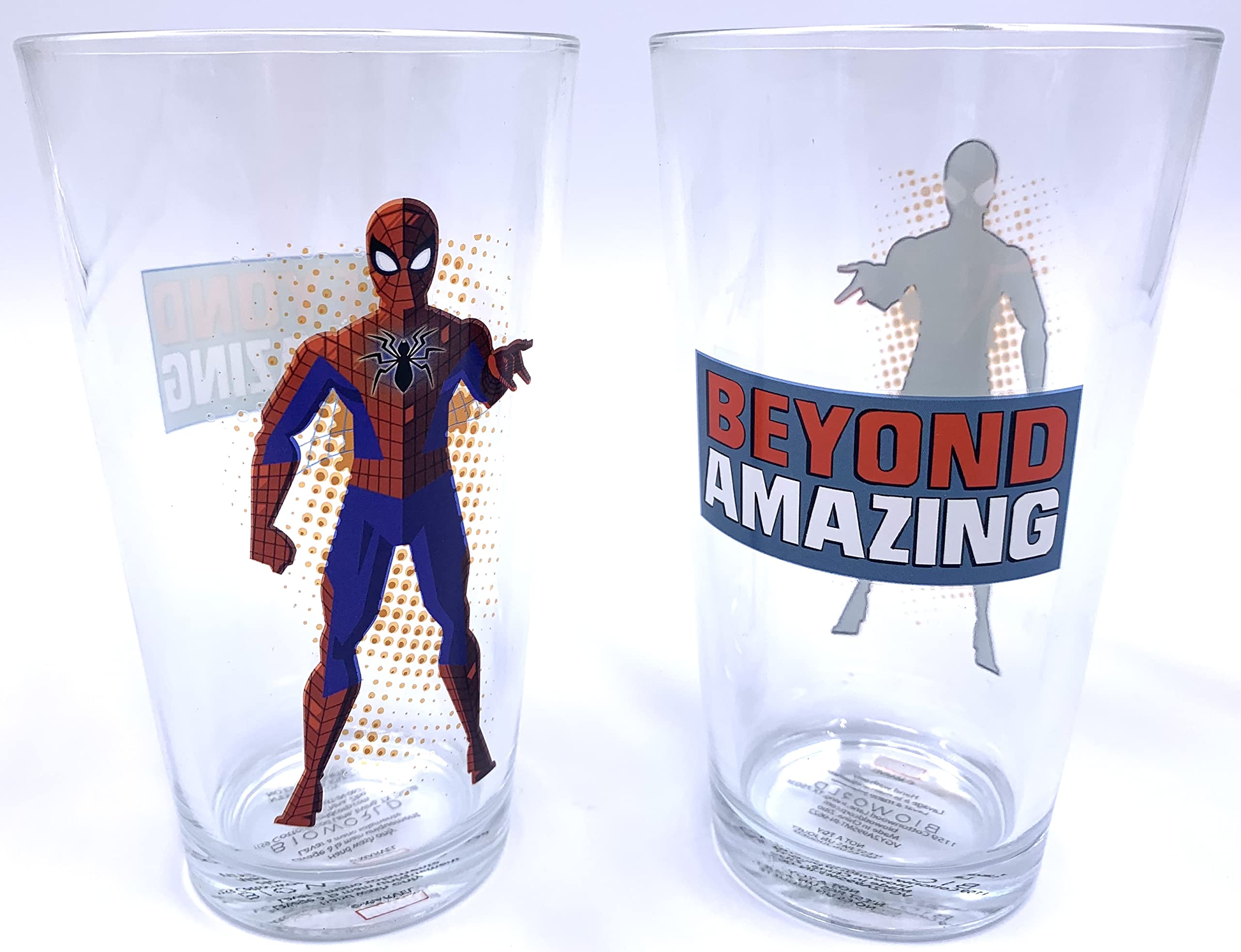 Bioworld Beyond Amazing 60th Anniversary Spider-Man 16oz Pint Glass Set, Pack of 2 Drinking Glasses