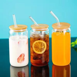 Euchinghea Glass Tumbler with Straw And Lid - 16oz Drinking Glasses 4pcs Set - Iced Coffee Cups With Lids And Straw,Boba Cup,Beer Can Glass,Cute Coffee Cups