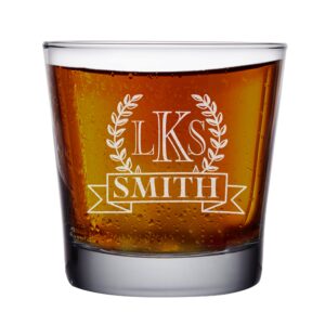 TEEAMORE Personalized Old Fashioned Cocktail Glass Add Your Initial Birthday Housewarming Gift Etched Rocks Whiskey Glass 9oz