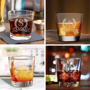 TEEAMORE Personalized Old Fashioned Cocktail Glass Add Your Initial Birthday Housewarming Gift Etched Rocks Whiskey Glass 9oz