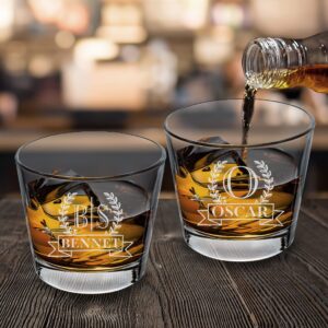 TEEAMORE Personalized Old Fashioned Cocktail Glass Add Your Initial Birthday Housewarming Gift Etched Rocks Whiskey Glass 9oz