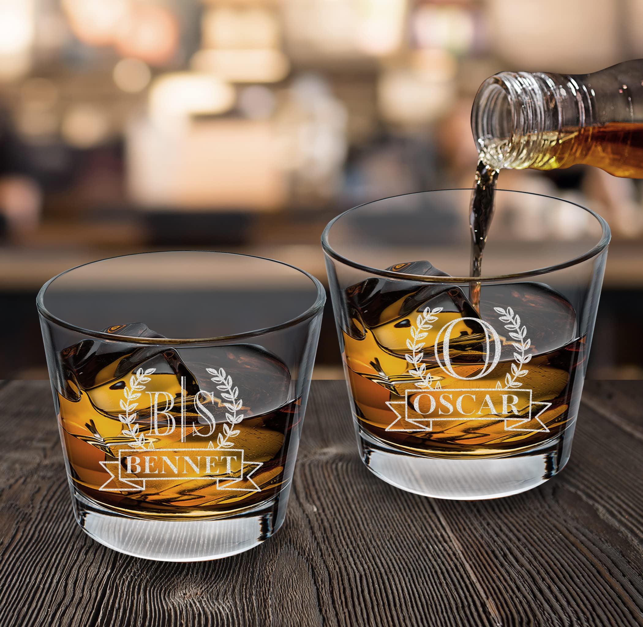 TEEAMORE Personalized Old Fashioned Cocktail Glass Add Your Initial Birthday Housewarming Gift Etched Rocks Whiskey Glass 9oz