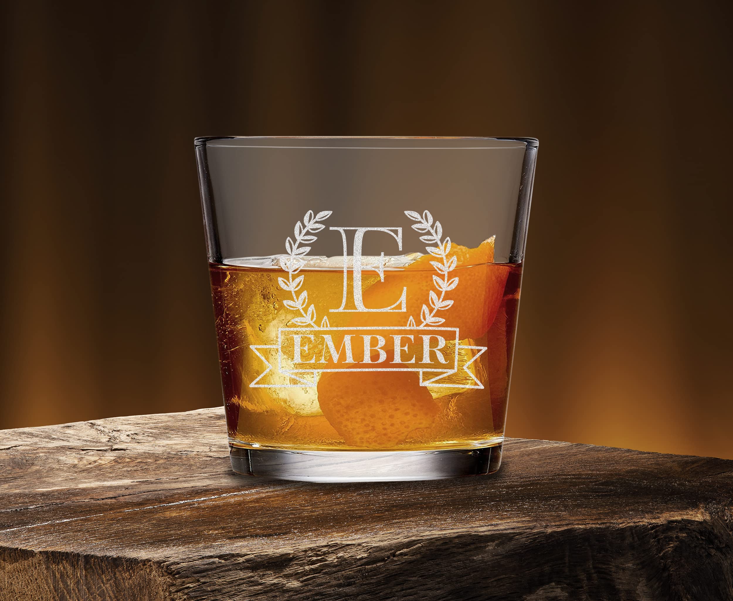 TEEAMORE Personalized Old Fashioned Cocktail Glass Add Your Initial Birthday Housewarming Gift Etched Rocks Whiskey Glass 9oz