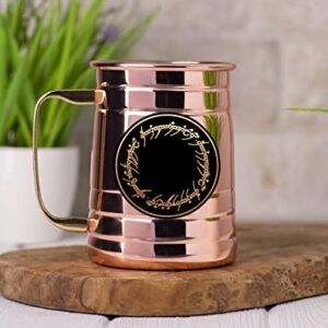 One Ring Moscow Mule Mug Metal Tankard, Hobbit Mug Lord Rings Copper Stein Beer Mug, Gift For Him Beer Stein 21oz Pure Copper Plating Cup, Premium Quality Cocktail Mug, Drinking Mug