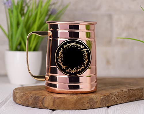 One Ring Moscow Mule Mug Metal Tankard, Hobbit Mug Lord Rings Copper Stein Beer Mug, Gift For Him Beer Stein 21oz Pure Copper Plating Cup, Premium Quality Cocktail Mug, Drinking Mug