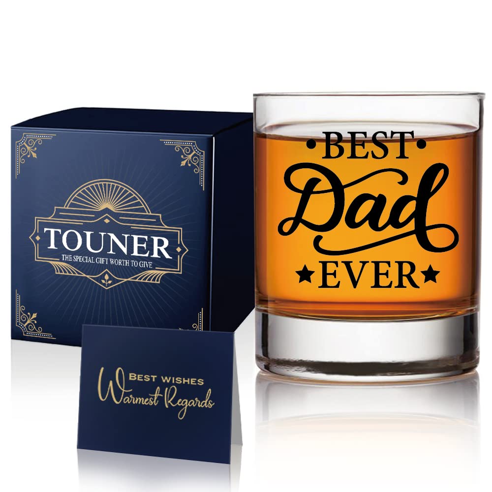 TOUNER Best Dad Ever Whiskey Glasses, Fathers Day Gift For Dad, Funny Birthday Gifts For Men, Dad, New Dad, Unique Gift Idea For Him from Kids, Daughter, Son, Birthday Present Idea For Men