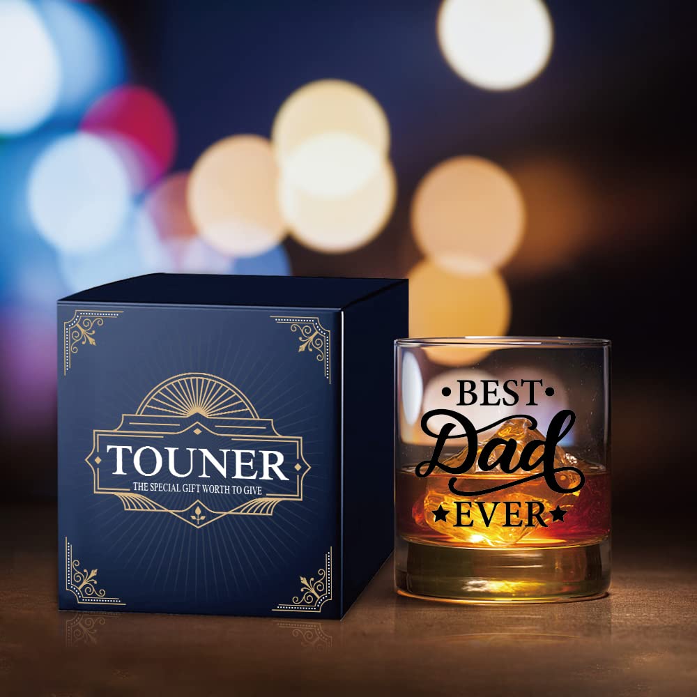 TOUNER Best Dad Ever Whiskey Glasses, Fathers Day Gift For Dad, Funny Birthday Gifts For Men, Dad, New Dad, Unique Gift Idea For Him from Kids, Daughter, Son, Birthday Present Idea For Men