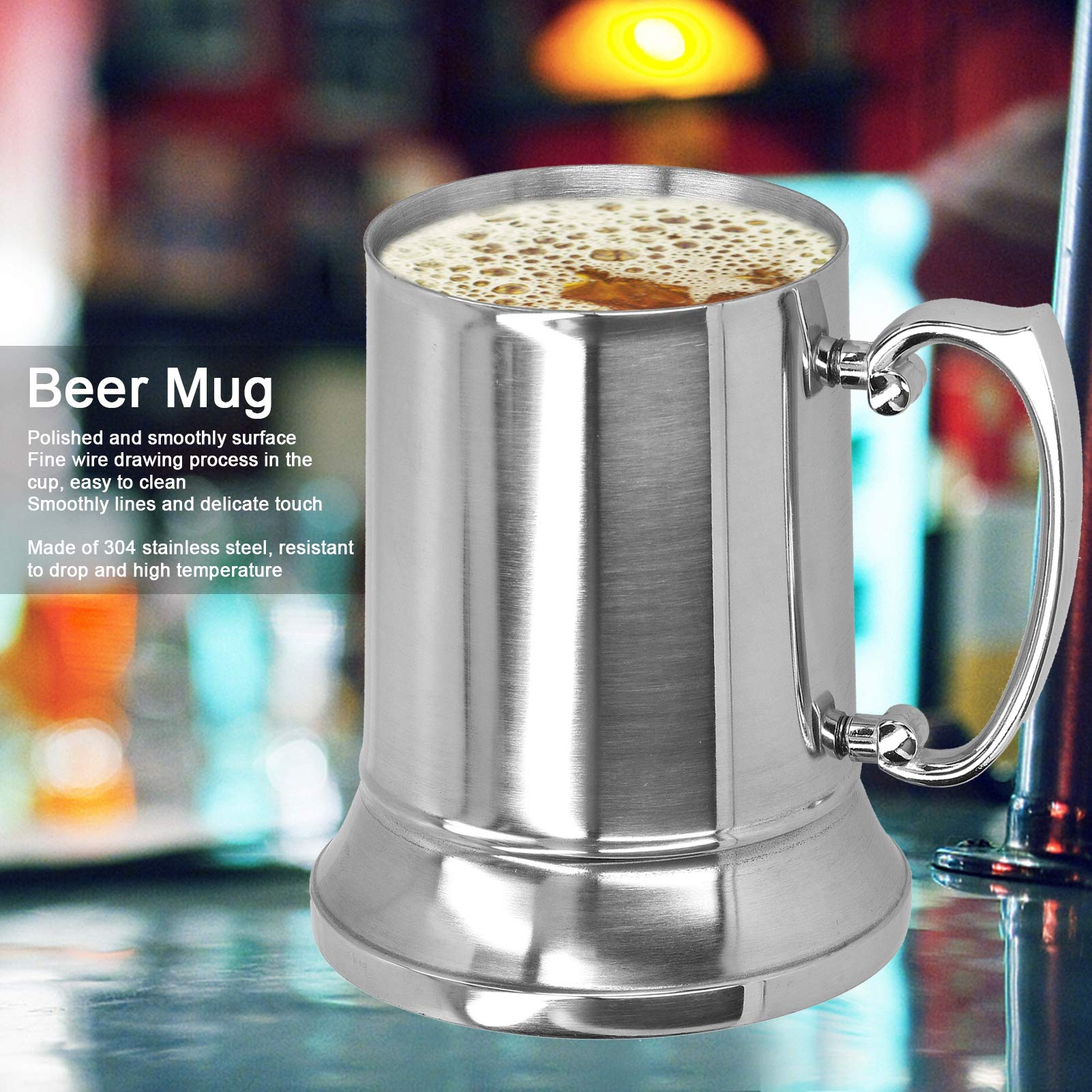 Milltrip Stainless Steel Mug Silver Double‑Layer Beer Mug with Handle for Bar Hotel Supplies Cocktail Glass Goblet Cups(560ml)