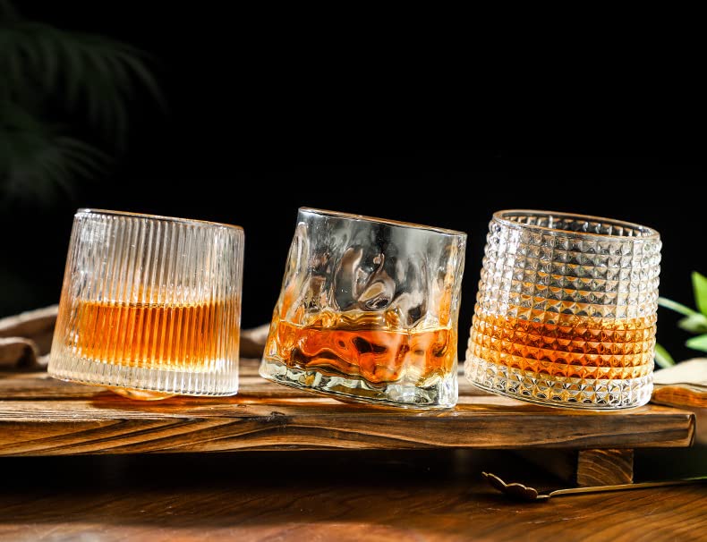 4 Pack Crystal Whiskey Glasses, Old Fashioned Lowball Bar Tumblers for Drinking Bourbon, Scotch Whisky, Cocktails, Cognac