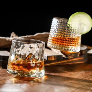 4 Pack Crystal Whiskey Glasses, Old Fashioned Lowball Bar Tumblers for Drinking Bourbon, Scotch Whisky, Cocktails, Cognac