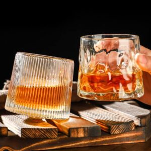 4 Pack Crystal Whiskey Glasses, Old Fashioned Lowball Bar Tumblers for Drinking Bourbon, Scotch Whisky, Cocktails, Cognac