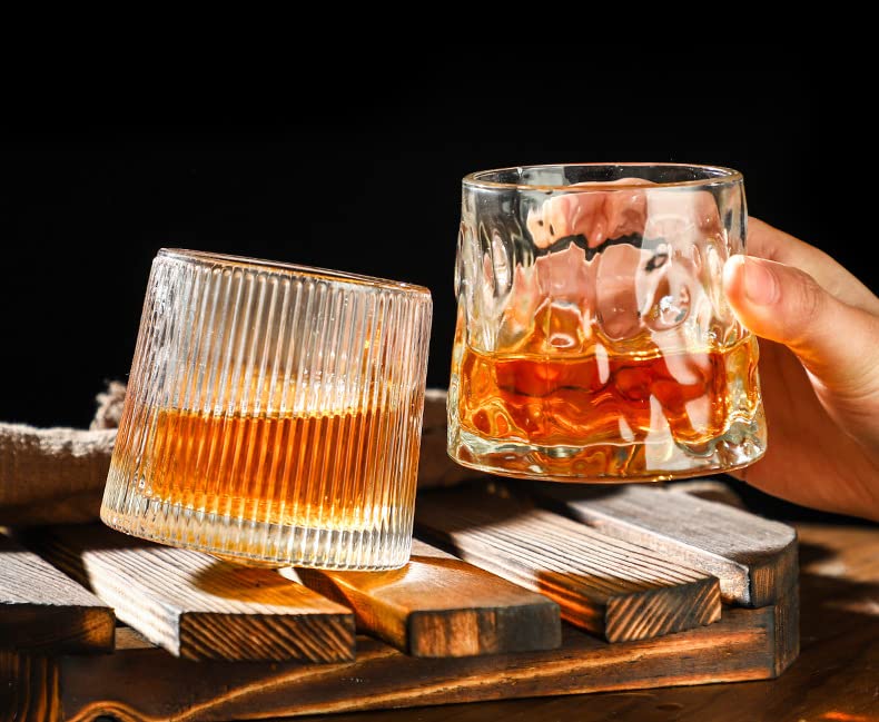 4 Pack Crystal Whiskey Glasses, Old Fashioned Lowball Bar Tumblers for Drinking Bourbon, Scotch Whisky, Cocktails, Cognac