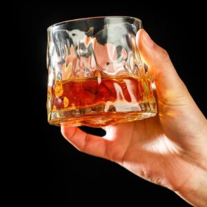 4 Pack Crystal Whiskey Glasses, Old Fashioned Lowball Bar Tumblers for Drinking Bourbon, Scotch Whisky, Cocktails, Cognac