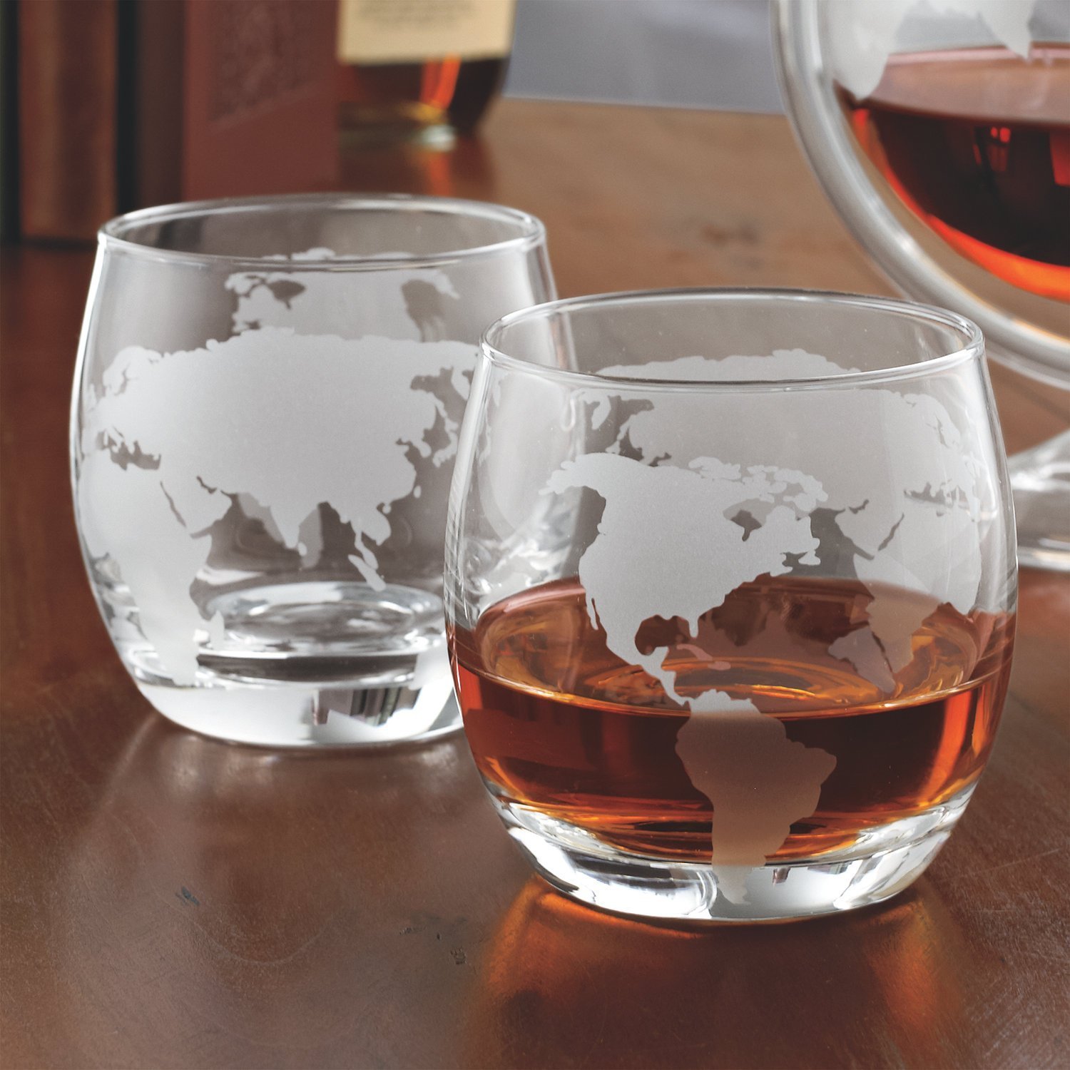 Etched Globe DOF 10 Oz Whisky Glasses, Old-Fashioned Liquor Glassware, Set of 4