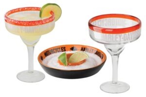 harley-davidson wide brim margarita glass set, set of 2-16 oz. hdl-18790