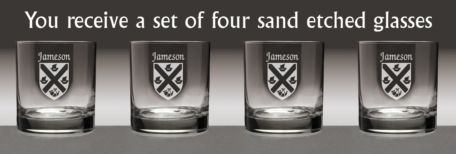 Jameson Irish Coat of Arms Tumbler Glasses - Set of 4 (Sand Etched)