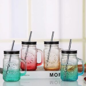 HwaGui - Cute Clear Glass Cups With Lid And Straw For Iced Coffee Cup, Tumbler Cup, Reusable Cup, Glass Drinking Jars For Iced Tea And Coffee, Red Drinking Jar 500ml/17.0oz