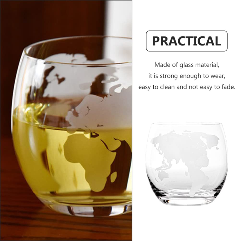 DOITOOL 2Pcs Globe Whiskey Glasses World Map Cocktail cups Novelty Clear Drinking Cups Etched Globe Map Drinkware Barware for Bourbon Manhattans Cocktails Wine Soda Juice Beverage 450ml