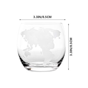 DOITOOL 2Pcs Globe Whiskey Glasses World Map Cocktail cups Novelty Clear Drinking Cups Etched Globe Map Drinkware Barware for Bourbon Manhattans Cocktails Wine Soda Juice Beverage 450ml