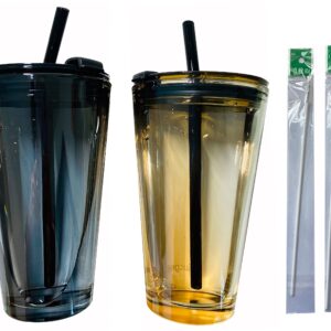 2 Pack 16 Ounce Tumbler with Lid and Straw, Leakproof Glass Cups with Lids and Straws, Iced Coffee Cup Silicone Sleeve Smoothie Cup Boba Cup