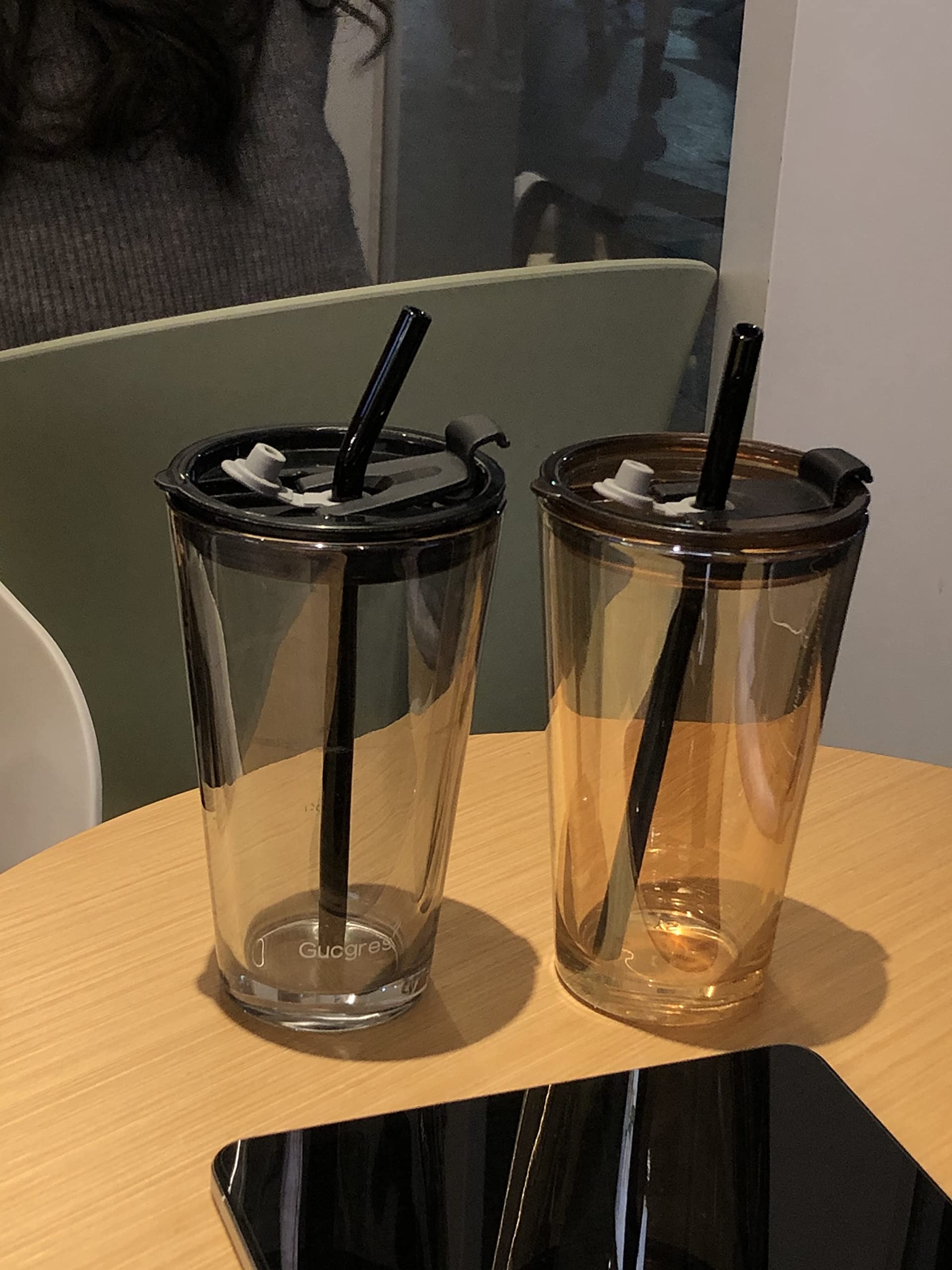 2 Pack 16 Ounce Tumbler with Lid and Straw, Leakproof Glass Cups with Lids and Straws, Iced Coffee Cup Silicone Sleeve Smoothie Cup Boba Cup