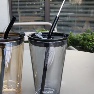 2 Pack 16 Ounce Tumbler with Lid and Straw, Leakproof Glass Cups with Lids and Straws, Iced Coffee Cup Silicone Sleeve Smoothie Cup Boba Cup