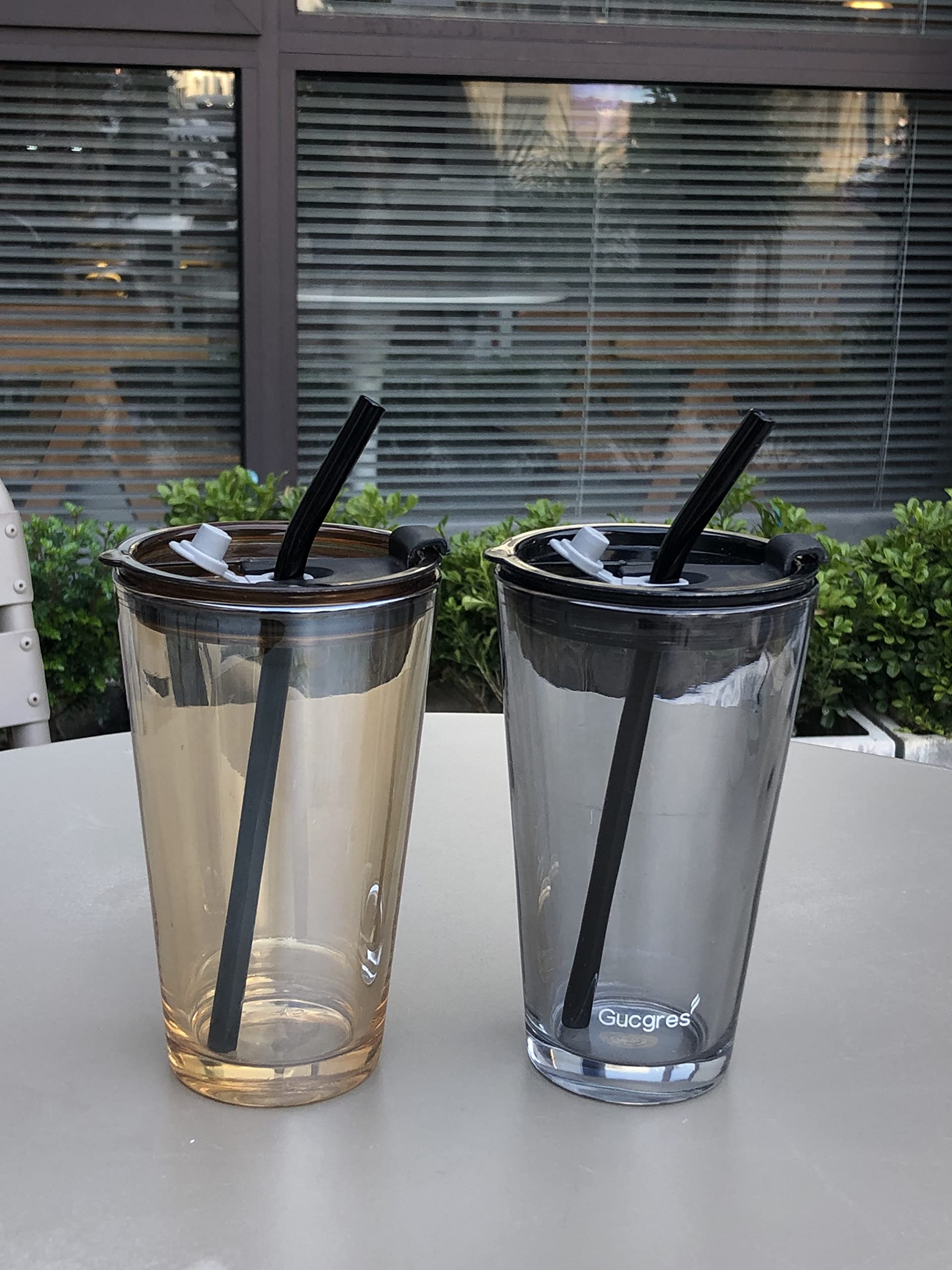 2 Pack 16 Ounce Tumbler with Lid and Straw, Leakproof Glass Cups with Lids and Straws, Iced Coffee Cup Silicone Sleeve Smoothie Cup Boba Cup