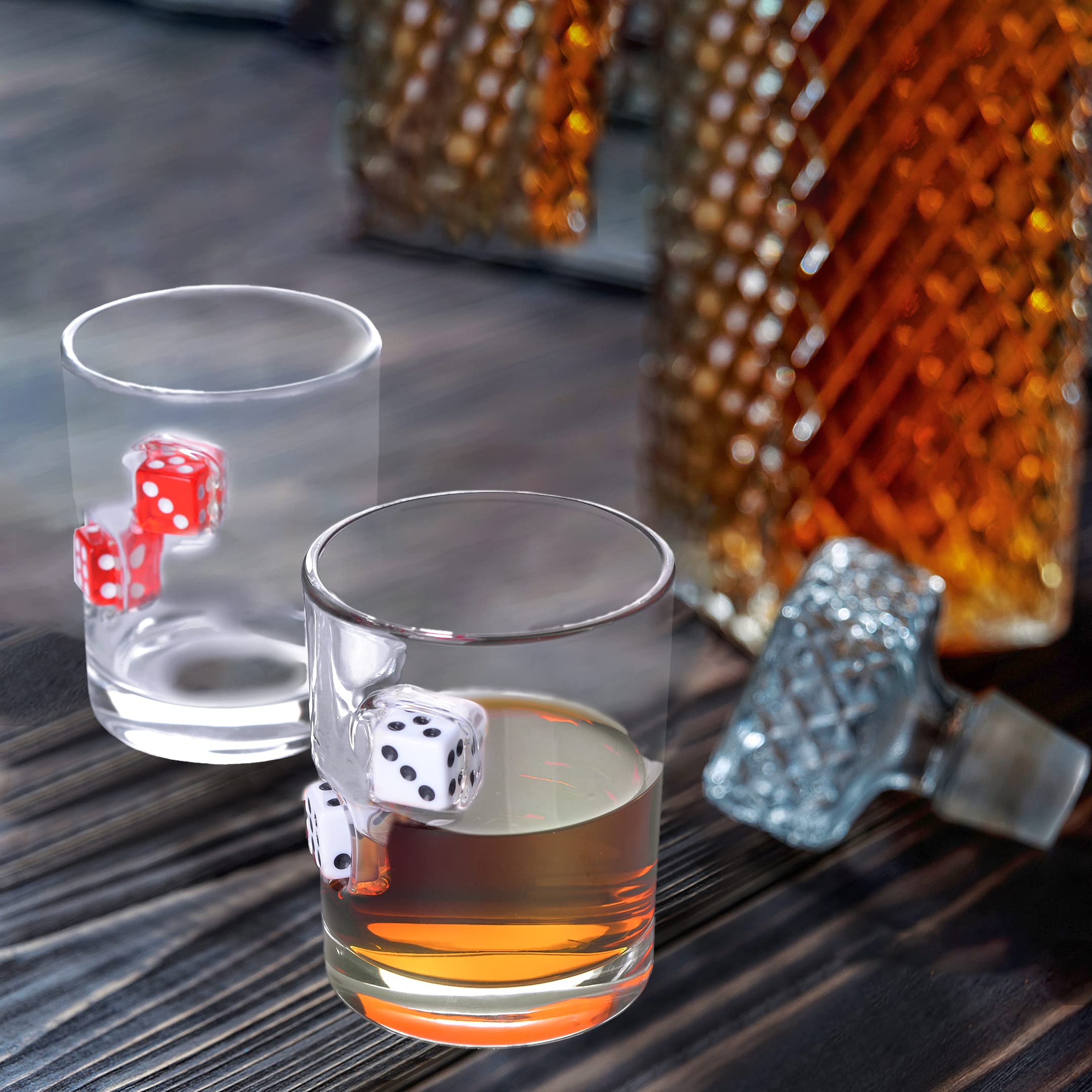 Whiskey Glasses Rocks Glass with Lucky Dice Old Fashioned Glass Hand Blown Drinking Glass Cups Funny Shot Glass 8 Oz West Bar Glass for Scotch Whiskey, Bourbon Glass,Cocktails,Gift for Men（White)