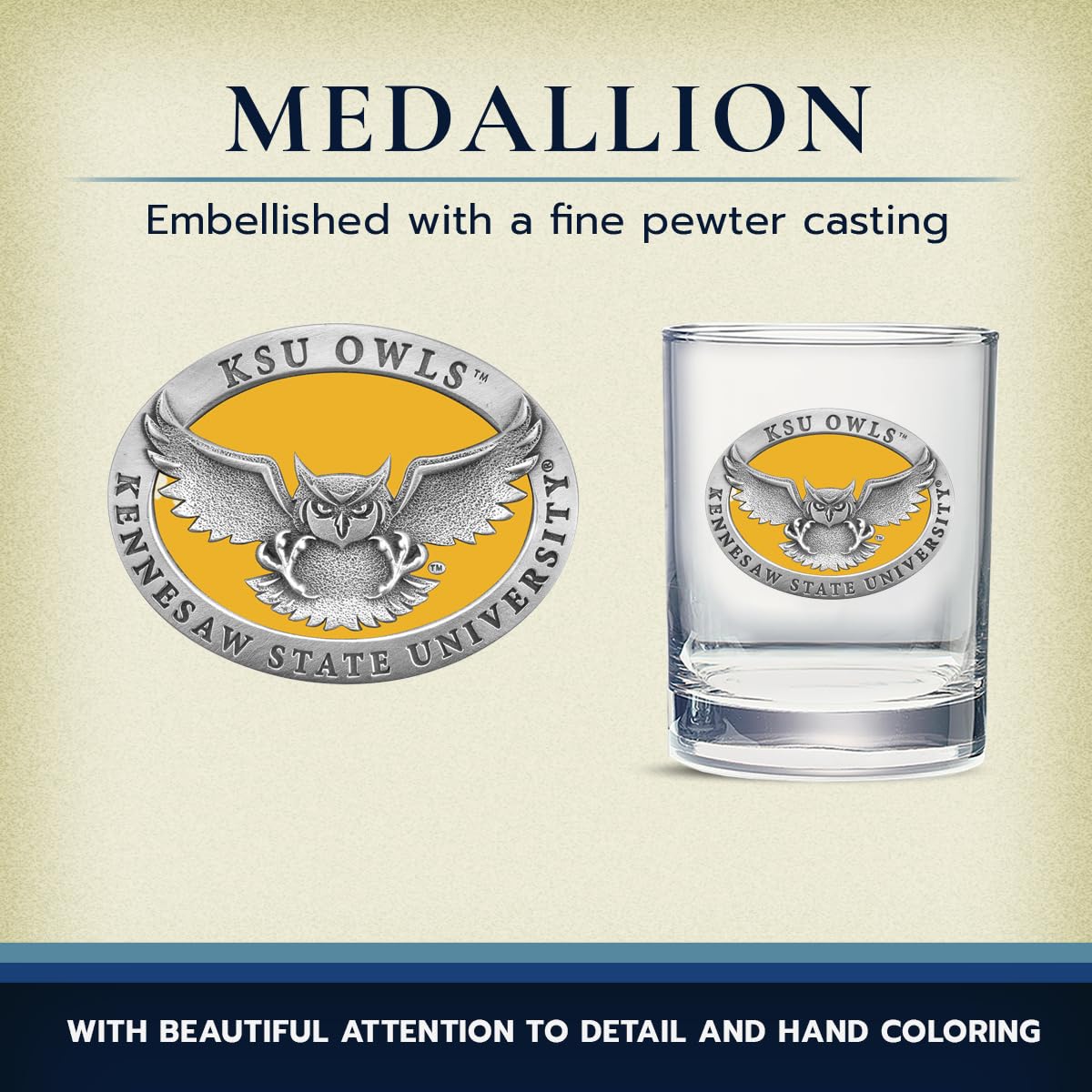 Heritage Pewter Kennesaw State Double Old Fashion | Double Rocks Glass 14 OZ for Liquor | Expertly Crafted Pewter Glass