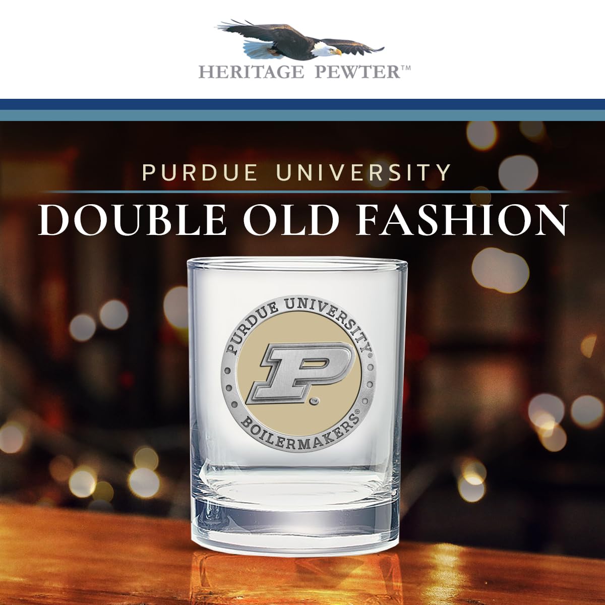 Heritage Pewter Purdue Double Old Fashion | Double Rocks Glass 14 OZ for Liquor | Expertly Crafted Pewter Glass