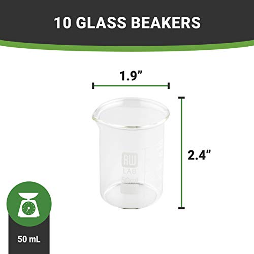 Restaurantware RW Lab 50 ML Glass Beakers 10 Dishwasher Safe Cocktail Mixing Glasses - Chemistry-Inspired Scratch Resistant Clear Glass Cocktail Beakers For Cocktails Appetizers Desserts