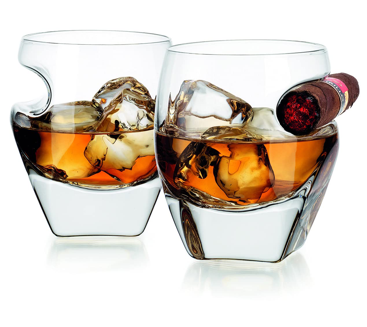 Godinger Cigar Whiskey Tumbler Old Fashioned Glass with Indent for Cigar - Set of 2